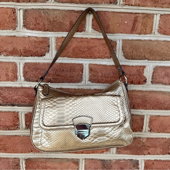 Liz Claiborne | Bags | Designer Reptile Print Gold Purse Excellent ...